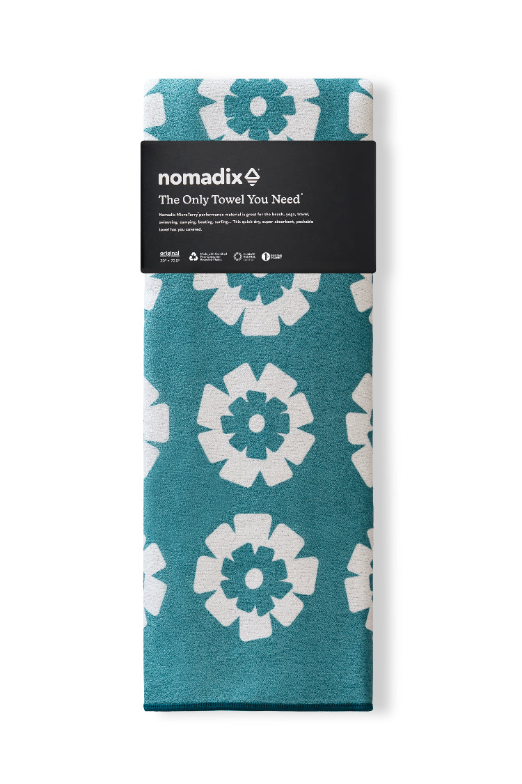 Nomadix Original Towel: Fresh Flowers Teal Ocean | Leisure Time Inc. – Leisure Time Inc. Shop